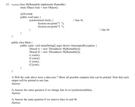 Solved 15 6 Points Class Myrunnable Implements Runnable