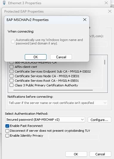 Windows 11 Network Adapter Authentication Teap Properties Eap Mschapv2 When Connecting Grey Out