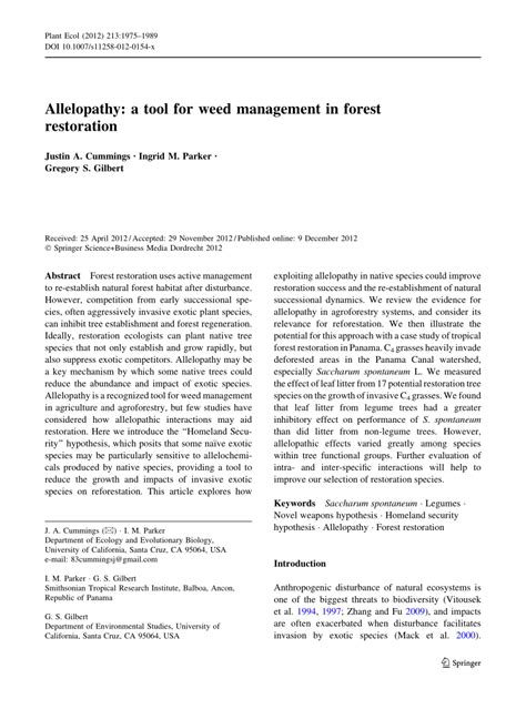 Pdf Allelopathy A Tool For Weed Management In Forest Restoration