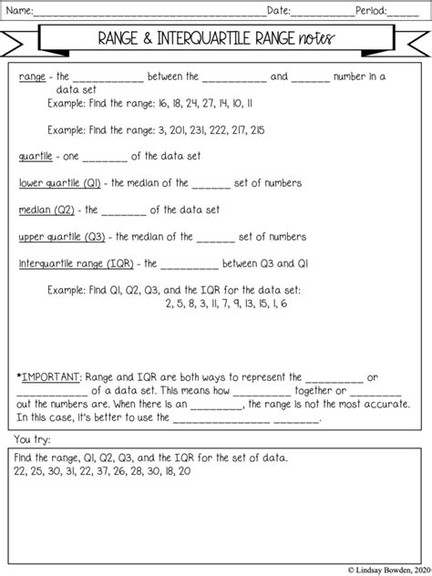 Box And Whisker Plots Guided Notes And Worksheets 7th 10th Grade
