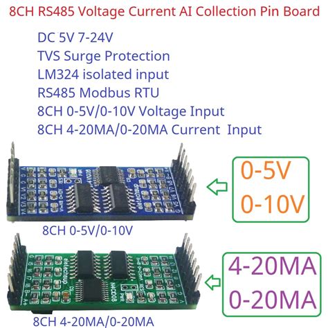 8ai 0 5v 0 10v 4 20ma 0 20ma Voltage Current Collector Adc Rs485 Modbus Rtu 
