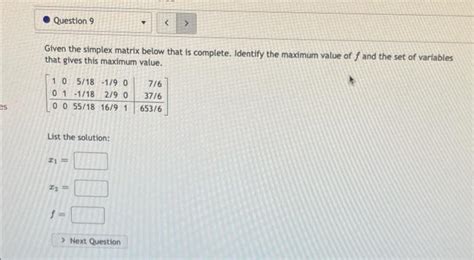 solved question 9 given the simplex matrix below that is