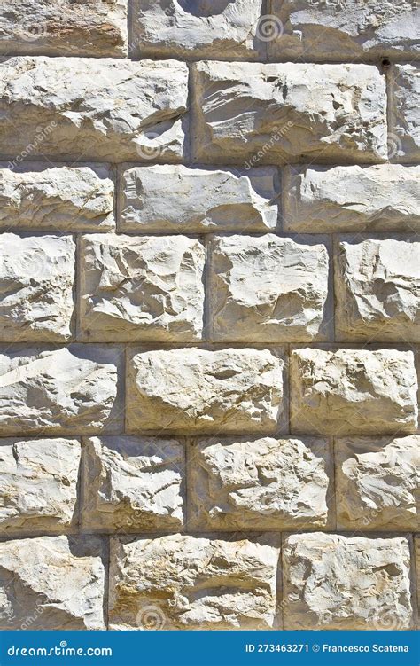 Old White Marble Stone Wall Made With Different Blocks Of Rectangular