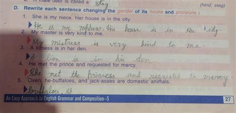 Rewrite Each Sentence Changing The Gender Of Its Nouns And Pronouns Brainly In