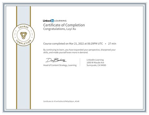 luyi xu on linkedin certificate of completion