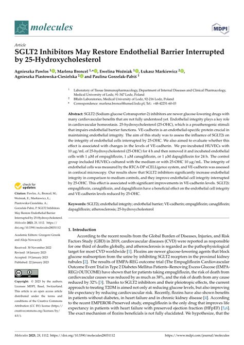 Pdf Sglt2 Inhibitors May Restore Endothelial Barrier Interrupted By