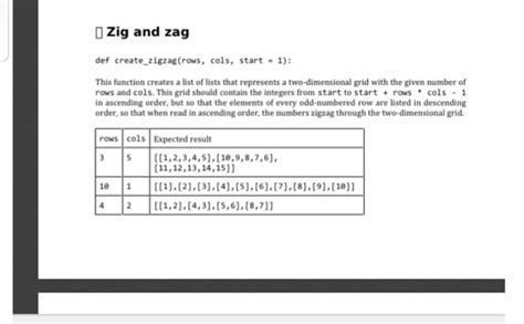 Solved Zig And Zag Def Createzigzagrows Cols Start 1