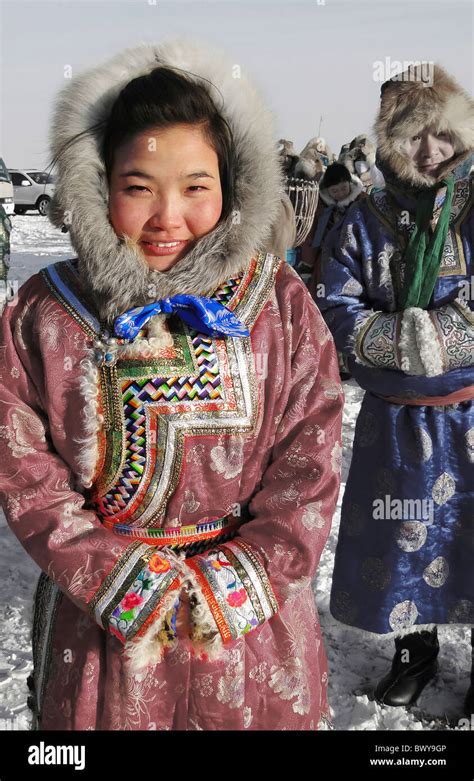 Mongolian Woman In Traditional Costume In Winter Hulun Buir Grassland