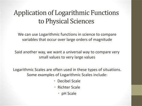 PPT Application Of Logarithmic Functions To Science PowerPoint Presentation ID
