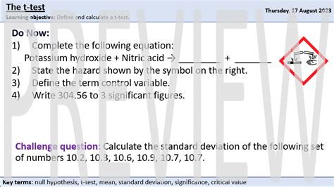 Btec Applied Science The T Test Lesson Workbook T Level Suitable Teaching Resources