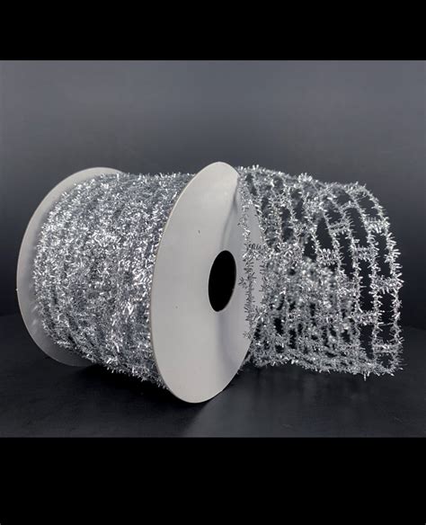 Silver Tinsel Expandable Wired Ribbon 25 Greenery Market