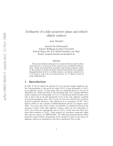 Pdf Arithmetic Of Fake Projective Plane And Elliptic Surfaces