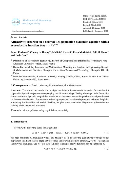 Pdf Attractivity Criterion On A Delayed Tick Population Dynamics