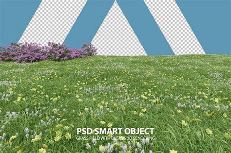 Premium Psd Realistic Grass Field With Bushes 3d Rendering Of