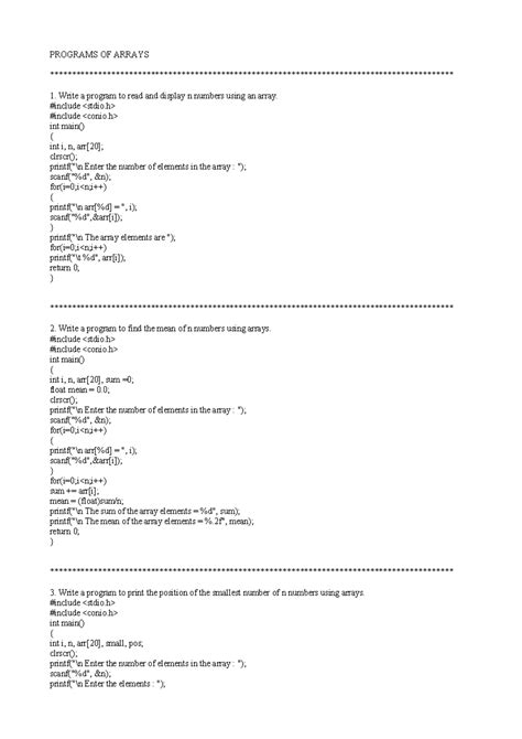 Arrays In C Language PROGRAMS OF ARRAYS Studocu