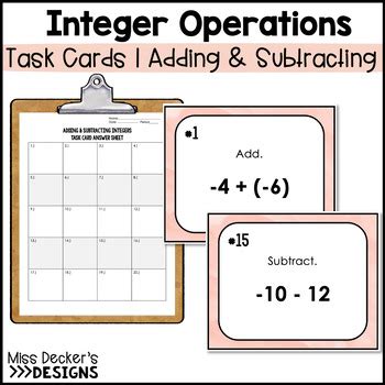 Integer Operations Task Cards Adding And Subtracting By Miss Decker S Designs