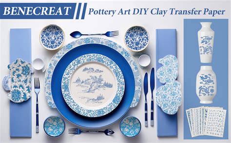 Benecreat 8 Styles Blue And White Pottery Ceramics Clay Transfer Paper