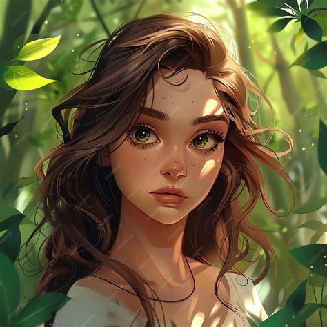 A Girl With Long Brown Hair And A White Dress Is Standing In A Forest