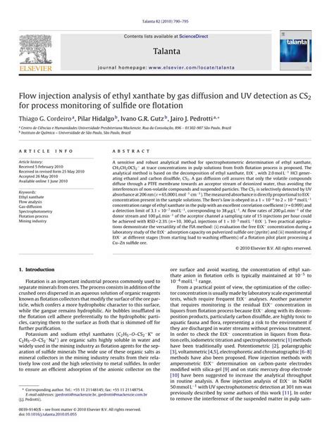 Pdf Flow Injection Analysis Of Ethyl Xanthate By Gas Diffusion And Uv