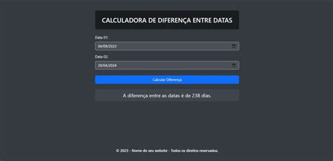 calcular diferença entre datas feito em html css javascript e