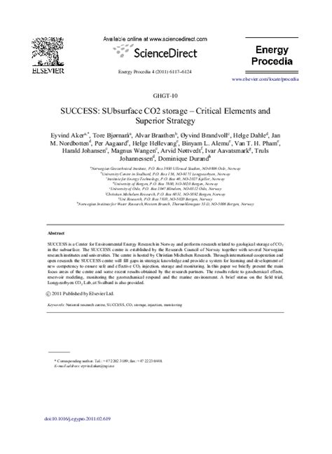 Pdf Success Subsurface Co2 Storage Critical Elements And Superior Strategy