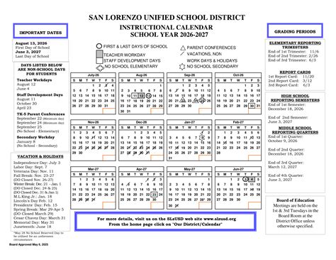 San Lorenzo Unified School District Usd 26 27 Calendar Pdf Educounty
