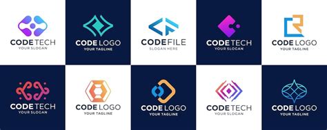 Premium Vector Set Of Coding Logo Designs Template Modern Code Logo For Programmer