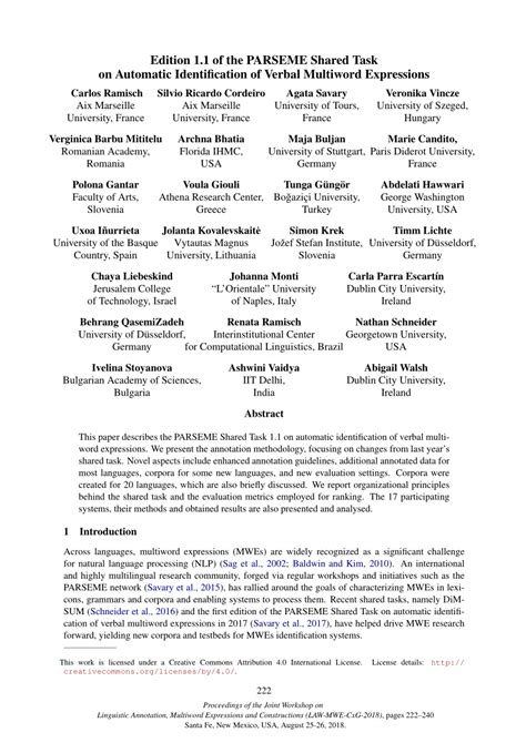 Pdf Edition 11 Of The Parseme Shared Task On Automatic Identification Of Verbal Multiword
