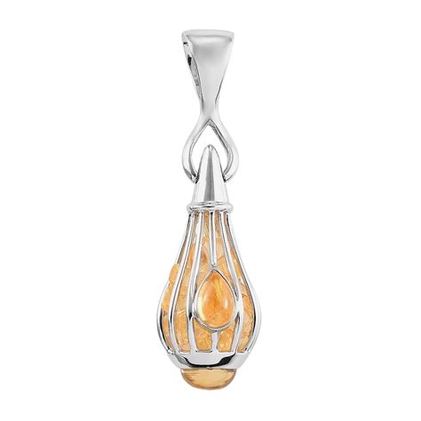 Sajen Silver Citrine Pendant In Rhodium Plated Sterling Silver