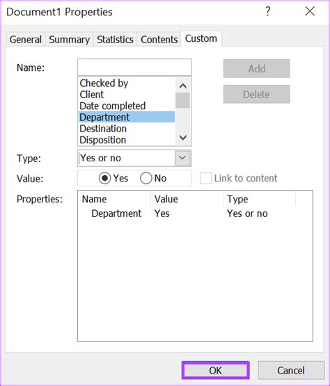 how to create or edit custom properties for a microsoft word file