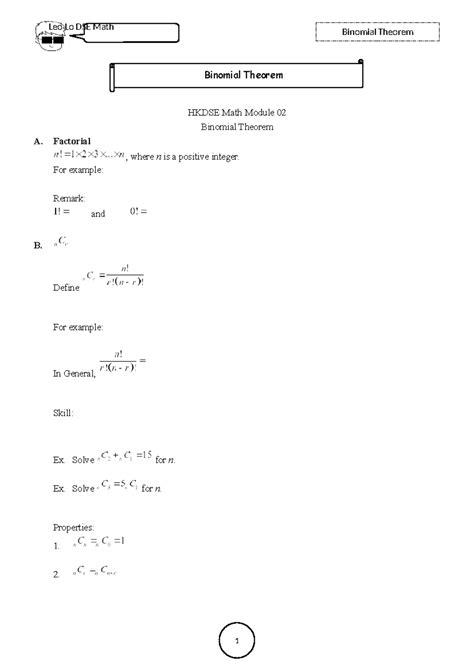 04 Binomial Theorem Dse Binomial Theorem Hkdse Math Module 02