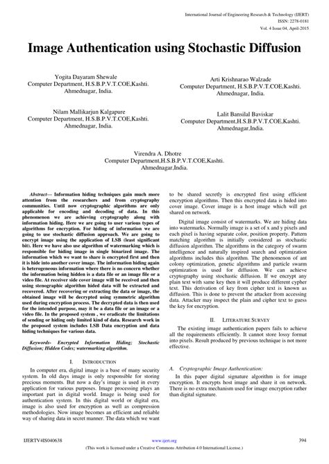 pdf image authentication using stochastic diffusion