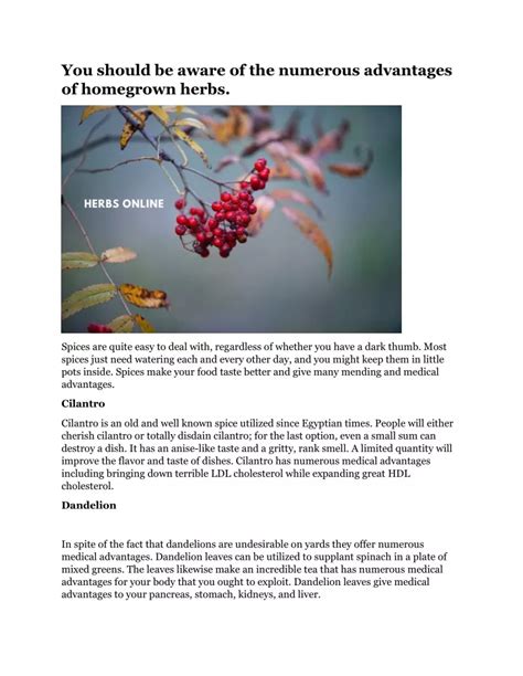 Ppt You Should Be Aware Of The Numerous Advantages Of Homegrown Herbs Powerpoint Presentation
