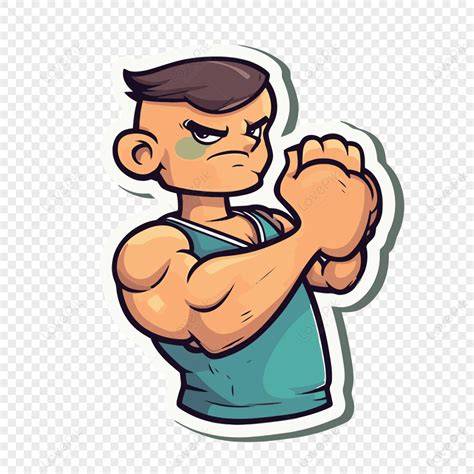 Cartoon Muscle Man With Fist Flexed Vector Sticker Clipart Finger Hand