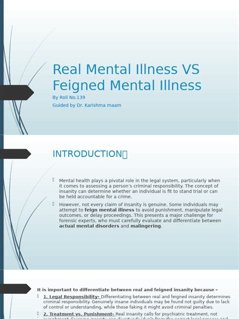 Real Vs Feigned Mental Illness Roll No139 Final Pdf Insanity