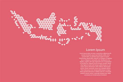 인도네시아 지도 배너 포스터 인사말 카드에 대 한 노드와 핑크 산호 색 배경에 기하학적 패턴을 반복 흰색 삼각형에서 추상적인 회로도 벡터 일러스트입니다 3차원 형태에 대한