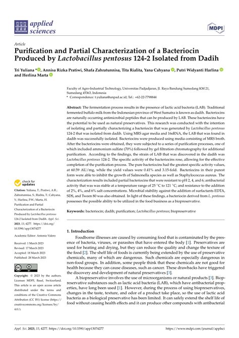 (PDF) Purification and Partial Characterization of a Bacteriocin Produced by Lactobacillus ...