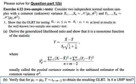 Solved Exercise 4 12 Two Sample T Tests Consider Two