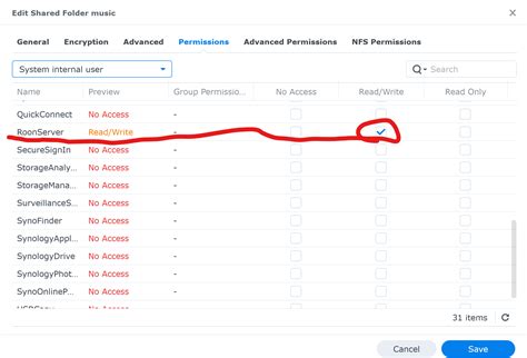 error loading folder unauthorized on synology ds1520 in roon setup