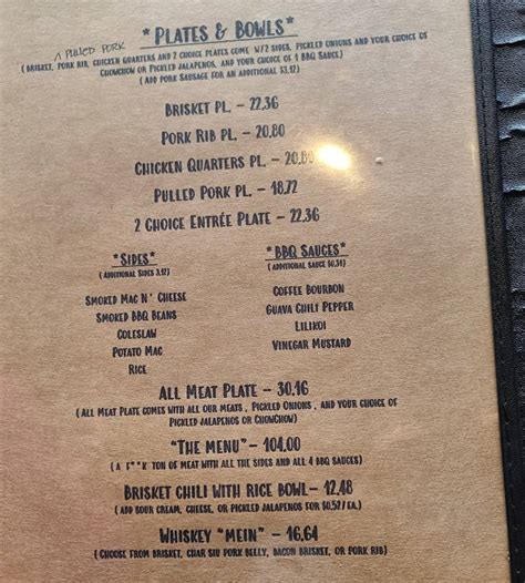 Menu At Whiskey Smoke 808 Bbq Kaneohe