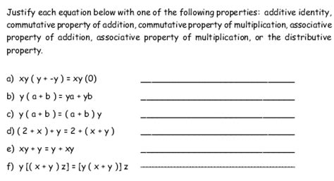 Distributive Associative Commutative Properties Worksheet