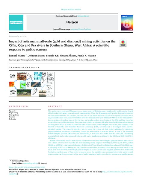 Pdf Impact Of Artisanal Small Scale Gold And Diamond Mining
