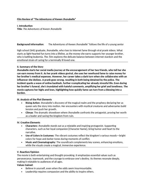 Review Of The Adventures Of Kween Jhonabelle Pdf