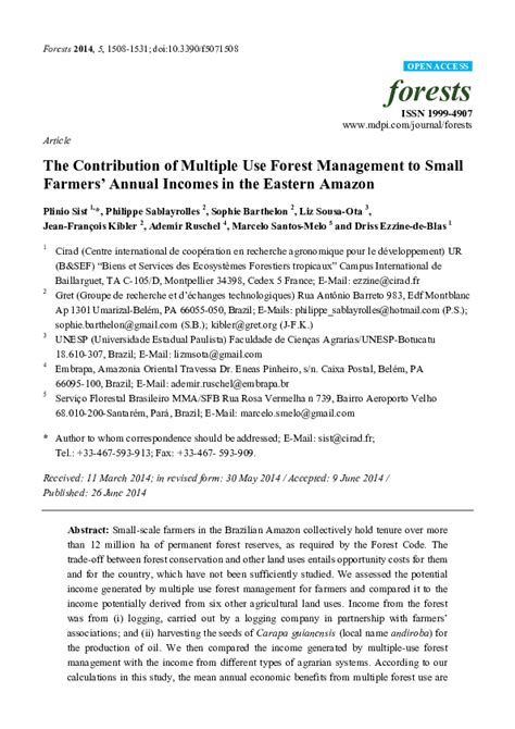 Pdf Article The Contribution Of Multiple Use Forest Management To Small Farmers Annual