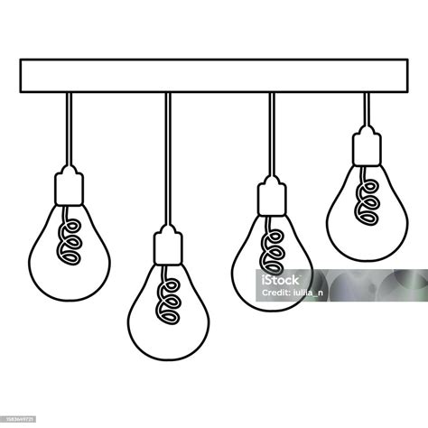 코드 전구에 매달려 있는 천장 램프 색칠하기 책을 위한 낙서 스타일 플랫 벡터 개요 가정 주방에 대한 스톡 벡터 아트 및 기타 이미지 가정 주방 가정의 방 개념