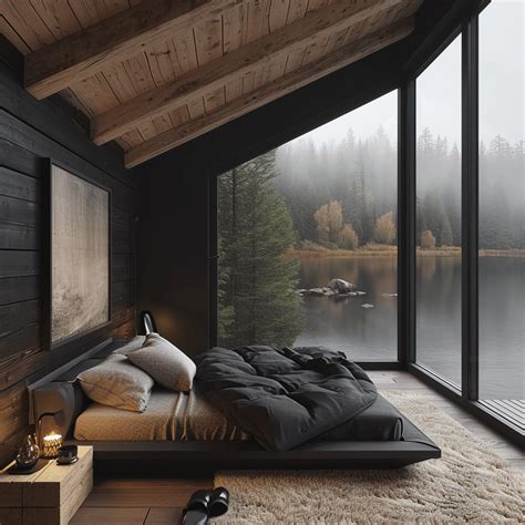 Modern Cabin Bedroom With Waterfront View Cozy Bedroom With Lake View