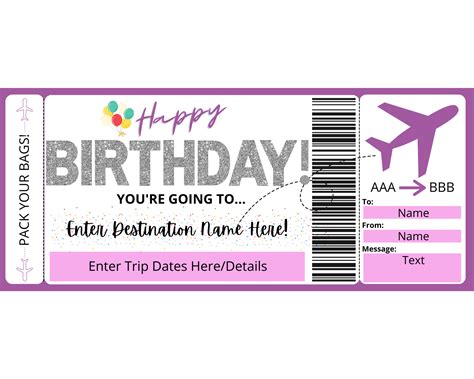 Happy Birthday Boarding Pass T Template Printed Smile Shop