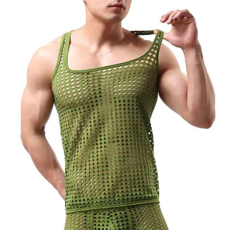 Fishnet Men Sexy Transparent Bodybuilding Stringer Tank Tops Fashion Brand 2017 Mens Mesh Tank
