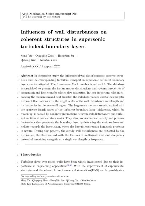 Pdf Influences Of Wall Disturbances On Coherent Structures In Supersonic Turbulent Boundary Layers