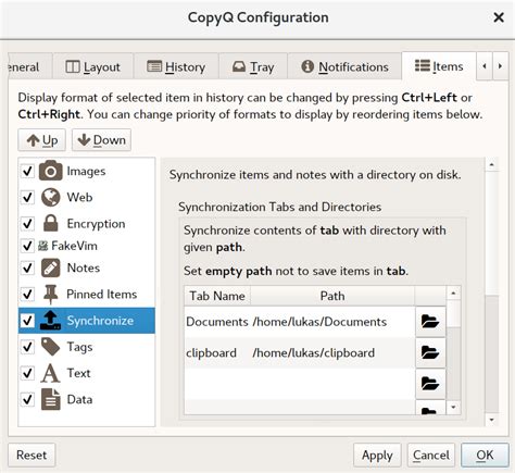 Synchronize With Documents — Copyq Documentation